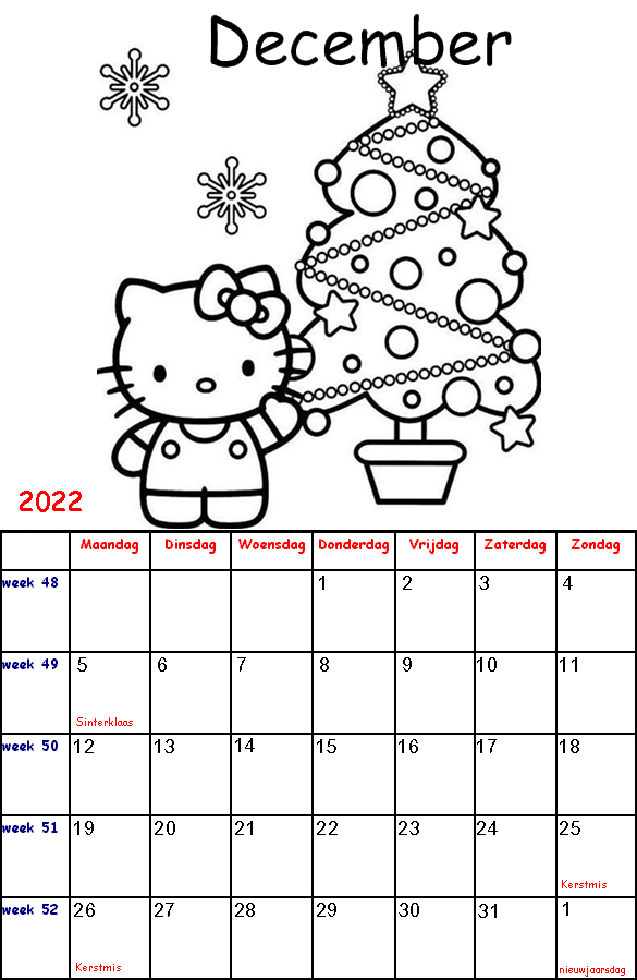 hello-kitty Kalender kleurplaten