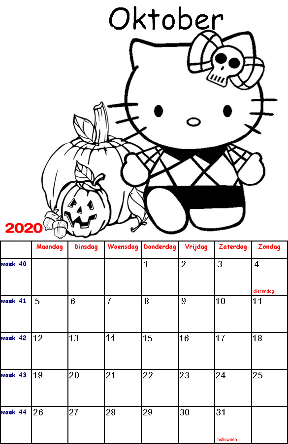 hello-kitty Kalender kleurplaten