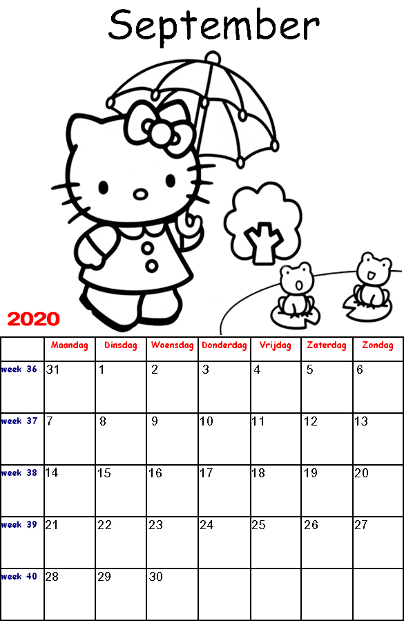 hello-kitty Kalender kleurplaten